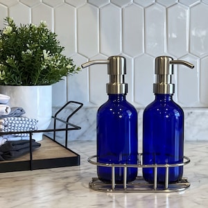 8oz Cobalt Blue Glass Soap Dispenser Tray Set | Signature Collection ...