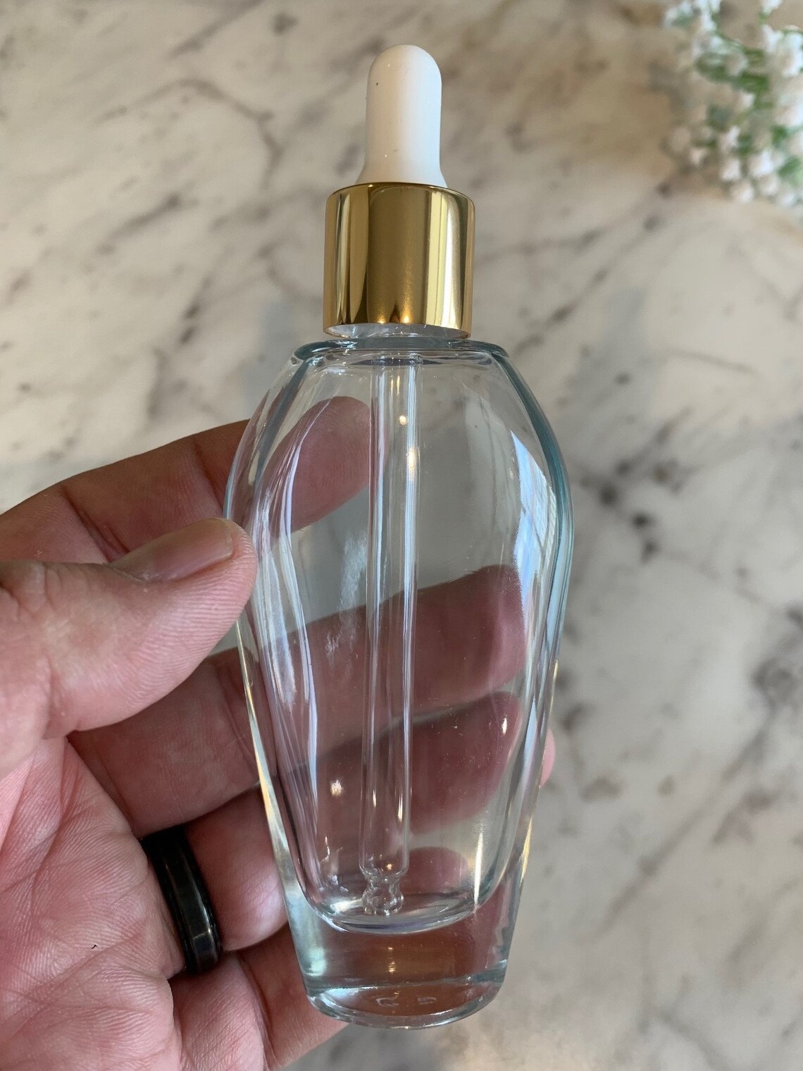 1.7 Oz. Tear Drop Clear Glass Bottle With Gold Glass Dropper - Etsy