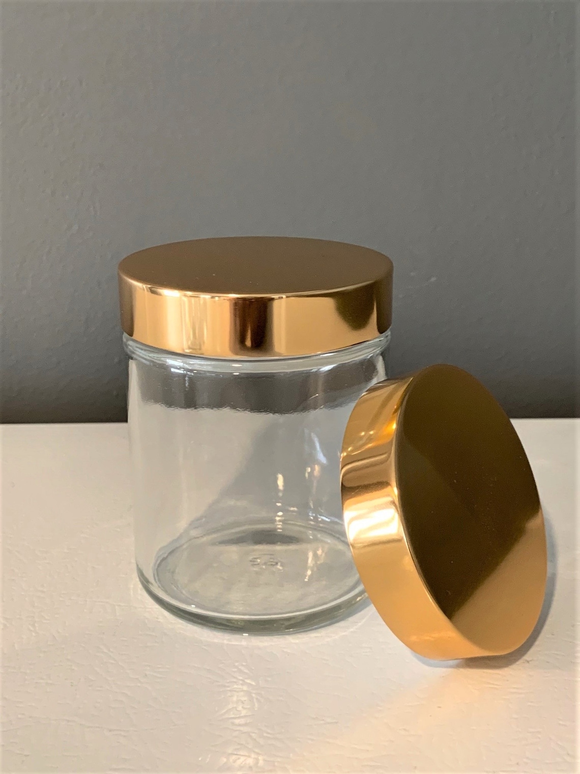 8 Oz Clear Glass Jar Straight Sided With Gold Lid Perfect Etsy