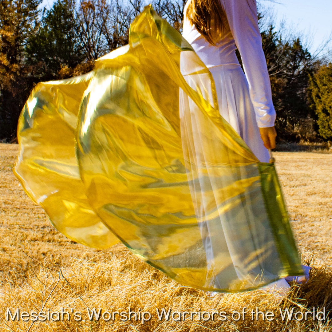 Gold Single Layered Ladies Worship Praise Dance Spin Flags Tabernacles ...