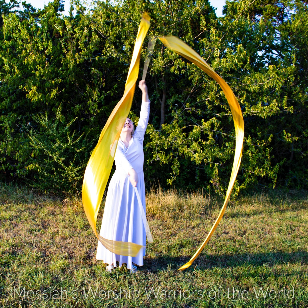 Vibrant Gold Ladies Worship Praise Dance Streamers Set of 2 RODS ...