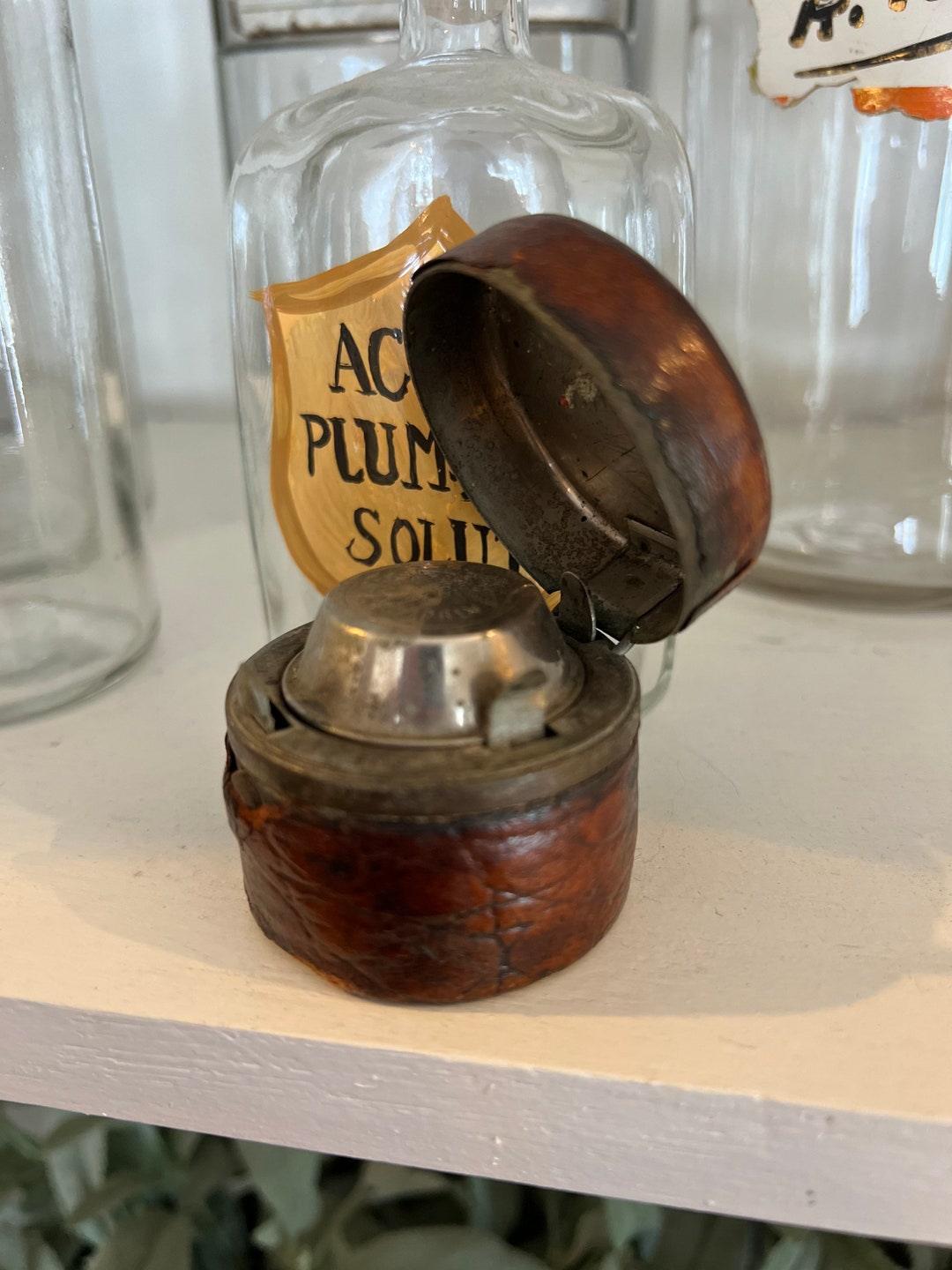 Vintage Leather Cased Travel Inkwell - Etsy