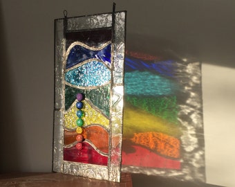 Stained Glass Chakra Panel With Symbols | Etsy UK