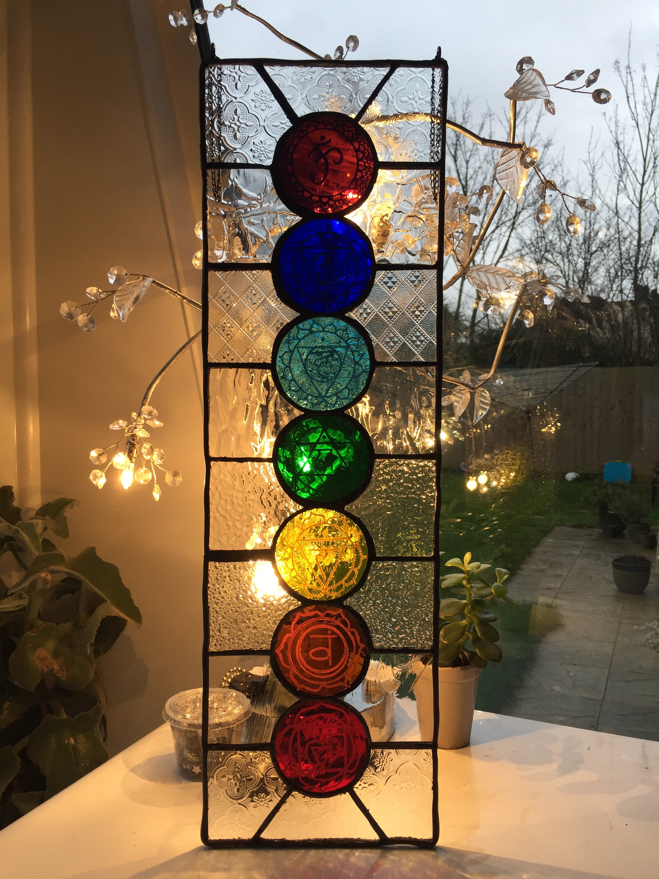 Stained Glass Chakra Panel With Symbols - Etsy UK
