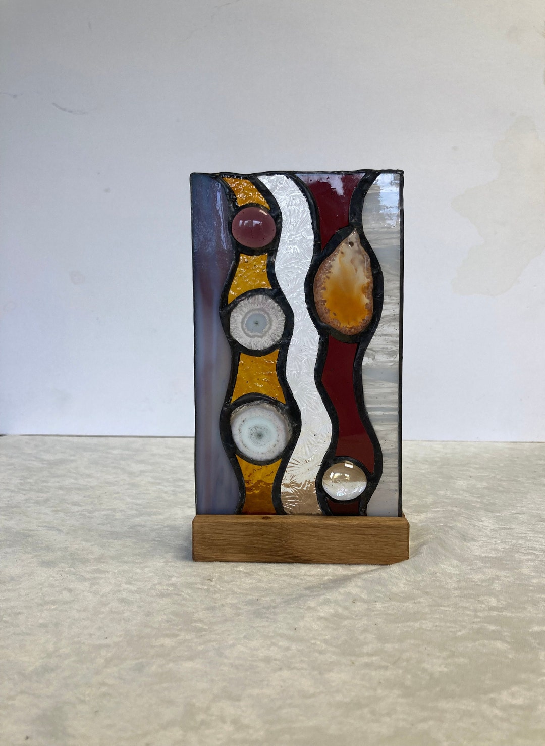 Stained Glass Panel Purple and Orange With Agates and Stones - Etsy