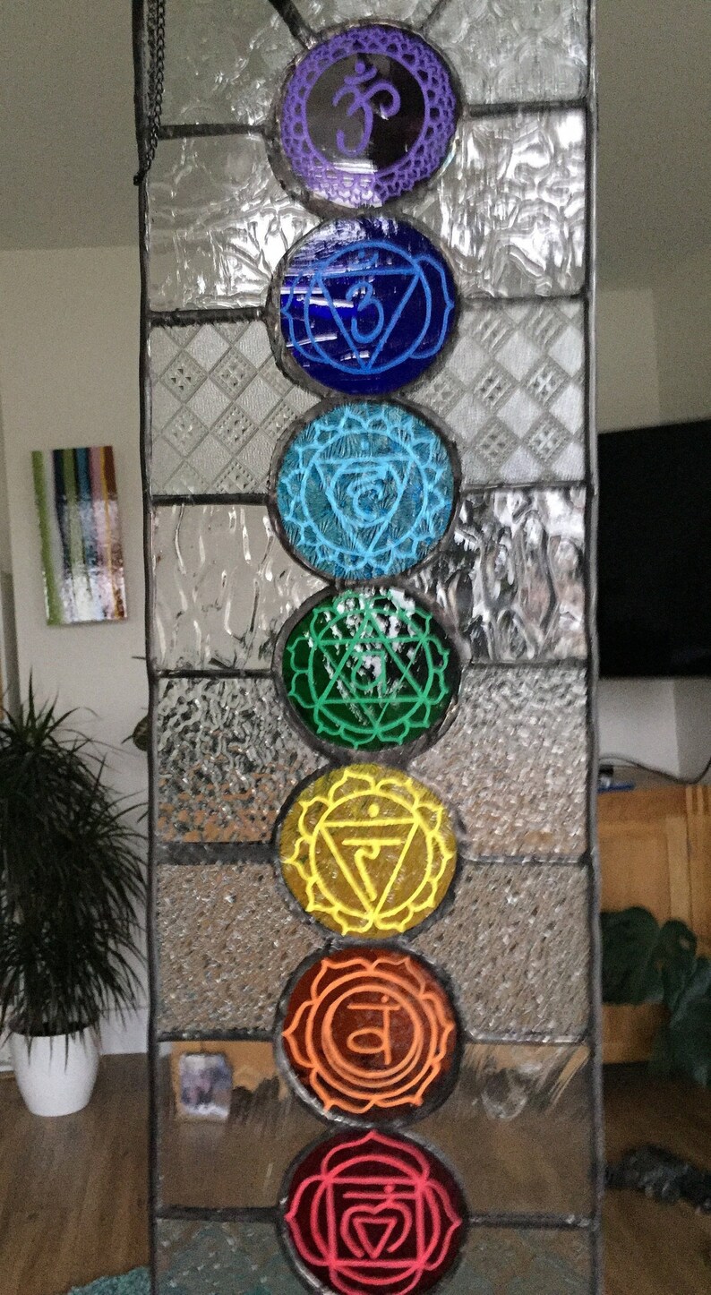 Stained Glass Chakra Panel With Symbols - Etsy UK