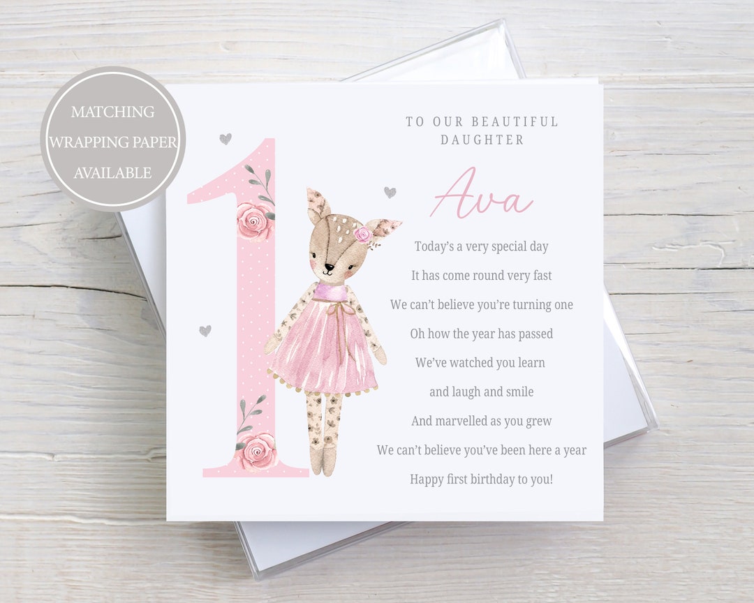 Personalised Girl's First Birthday Card, 1st Birthday Card for Daughter ...