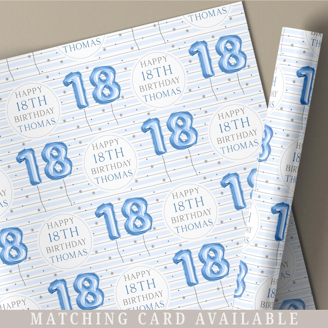 18th Birthday Gift Wrapping Paper for Him, Personalised Happy 18th ...