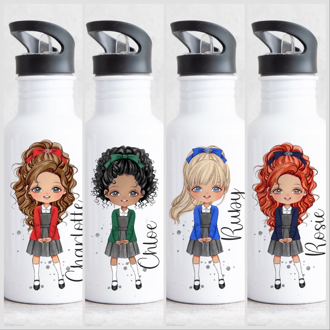 Personalised School Girl Water Bottle, Back to School Water Bottle ...