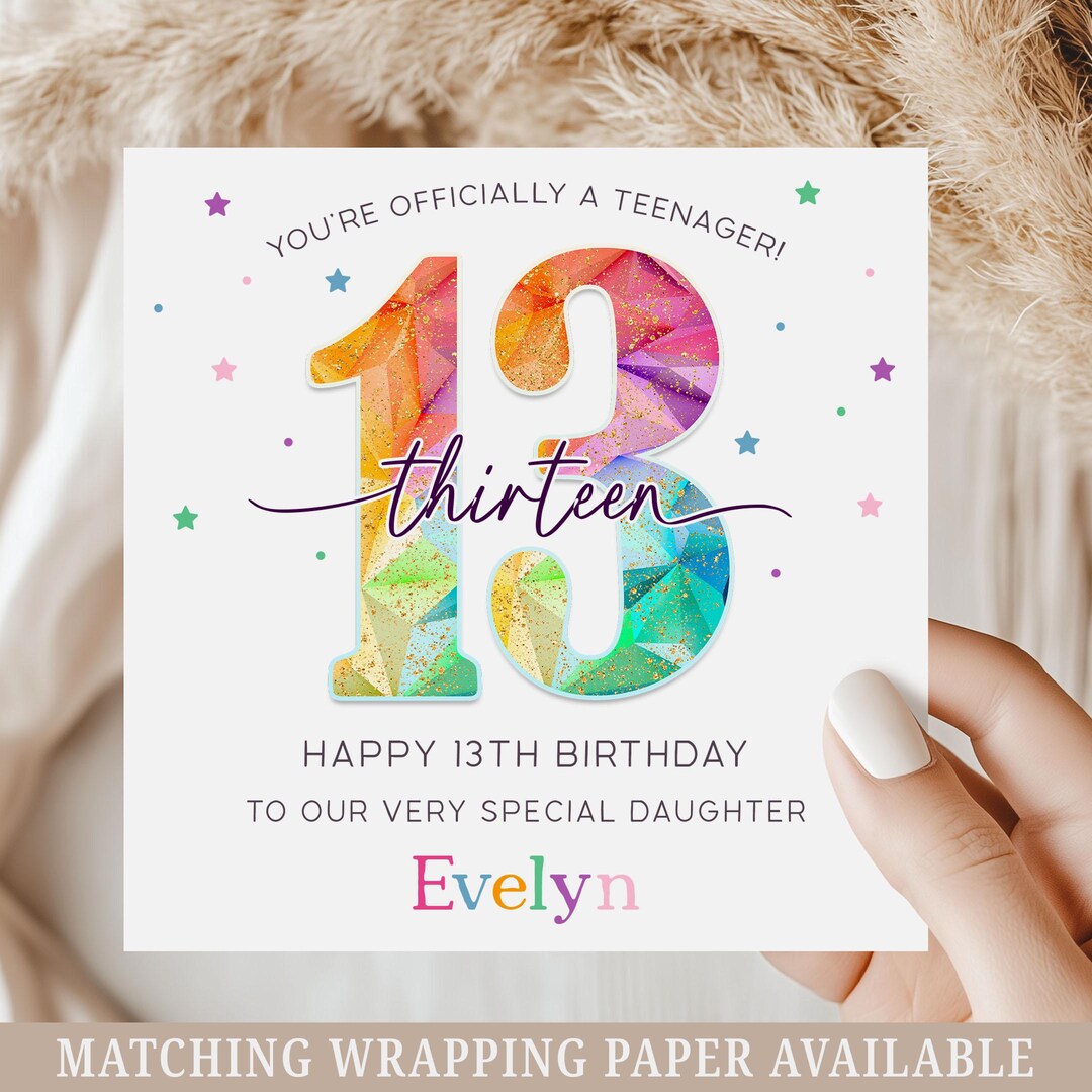 13th Birthday Card for Girls, Personalised Happy 13th Birthday Card ...