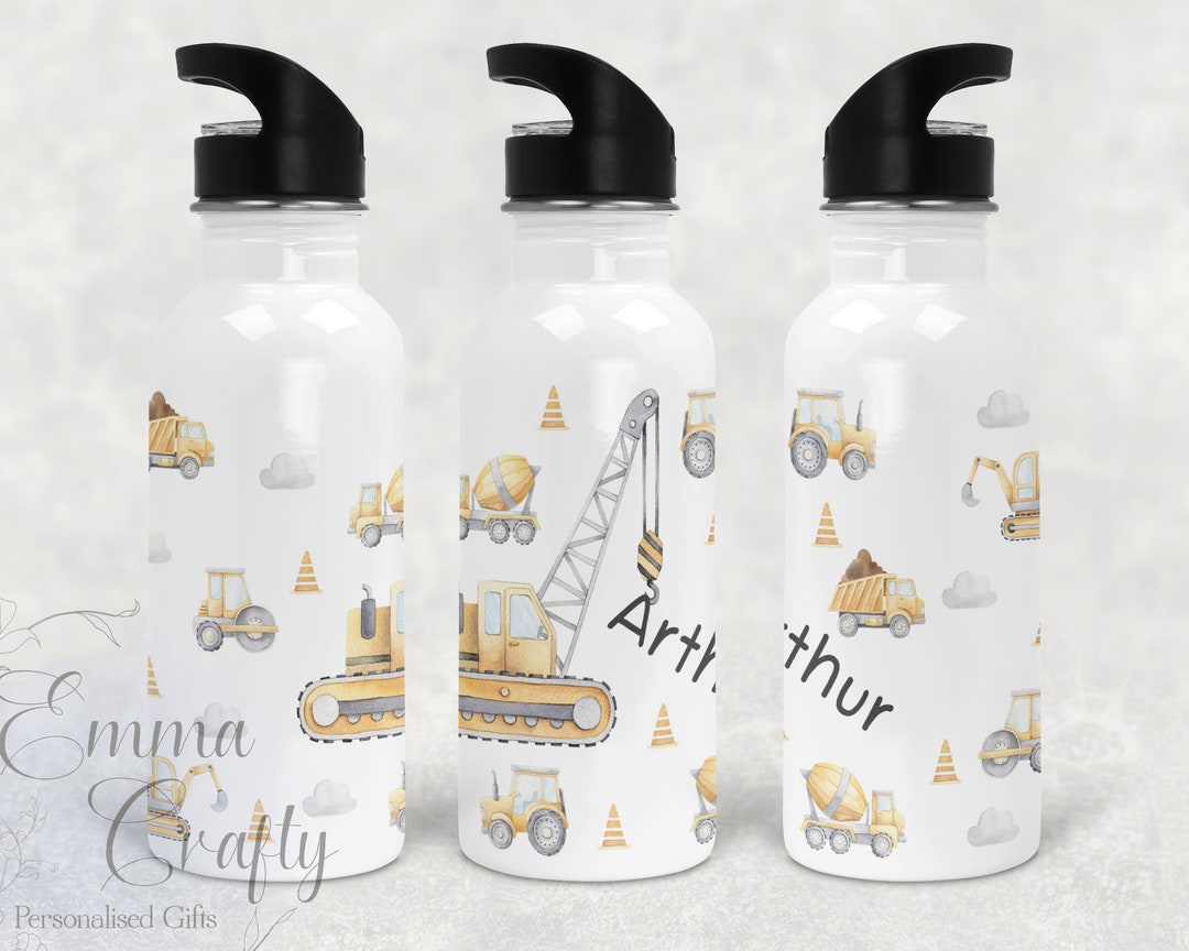 Personalised Construction Water Bottle | Construction Vehicles Drinks ...