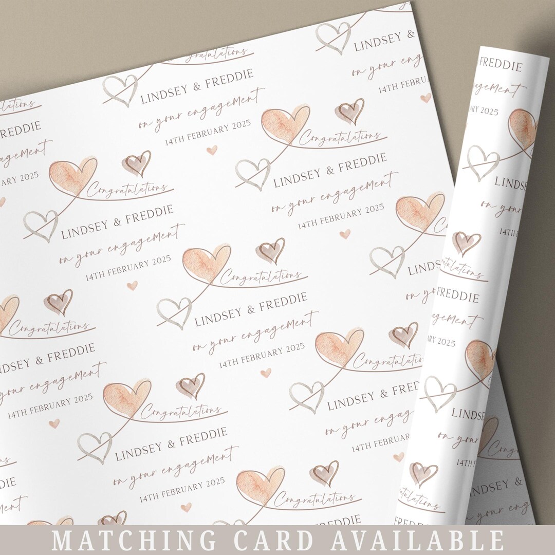 Engagement Gift Wrapping Paper Personalised With Names & Date ...