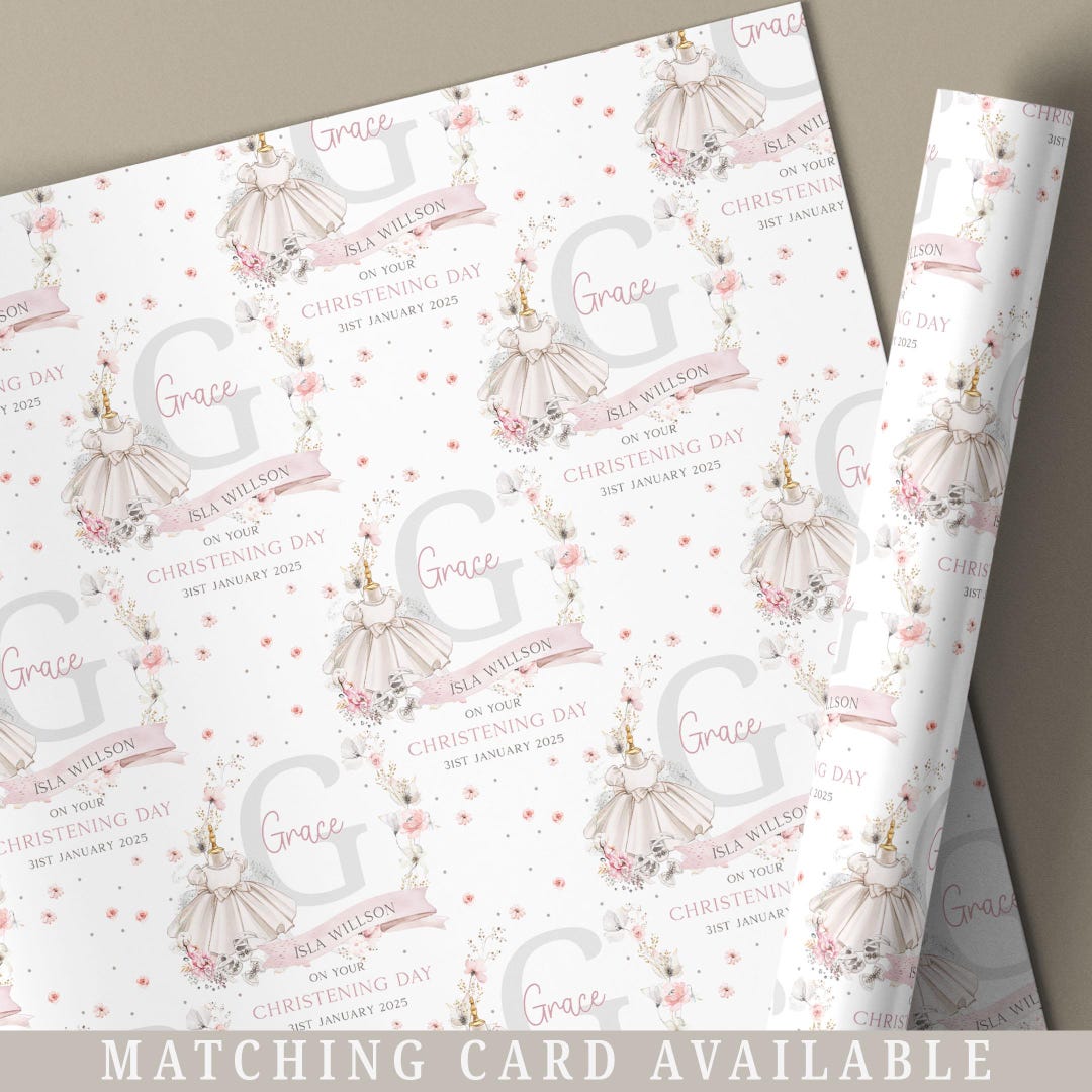 Girl's Christening, Baptism Gift Wrapping Paper, Personalised ...