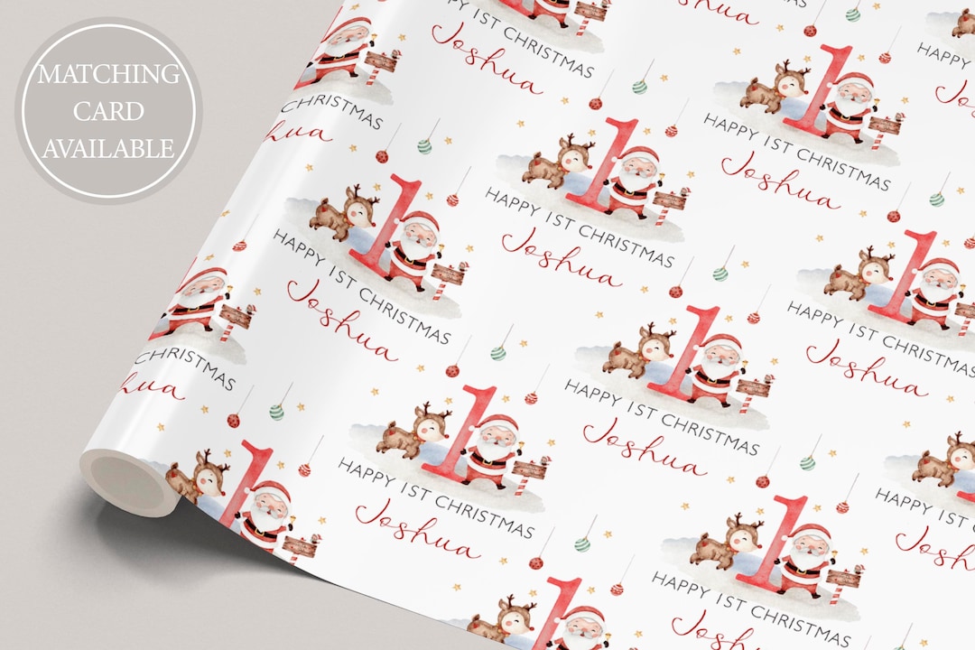 Baby's First Christmas Wrapping Paper, Personalised Boy's & Girl's 1st ...
