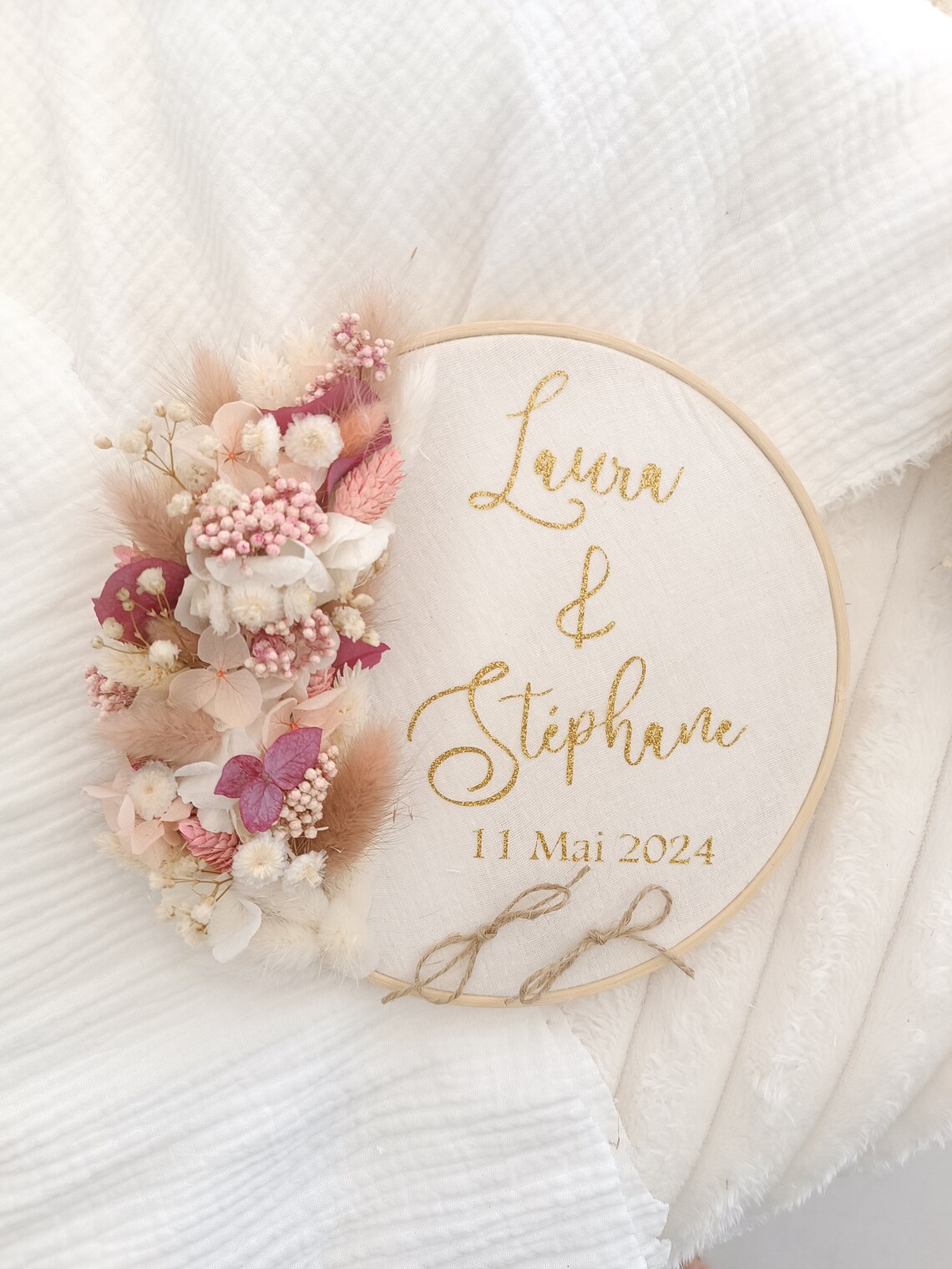 Personalized Wedding Ring Holder in Aged Pink Dried Flowers, Bohemian ...