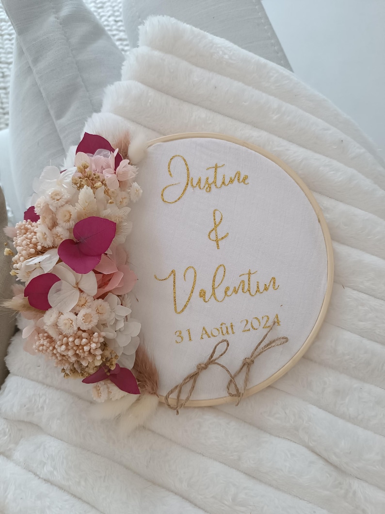 Personalized Wedding Ring Holder in Aged Pink Dried Flowers, Bohemian ...