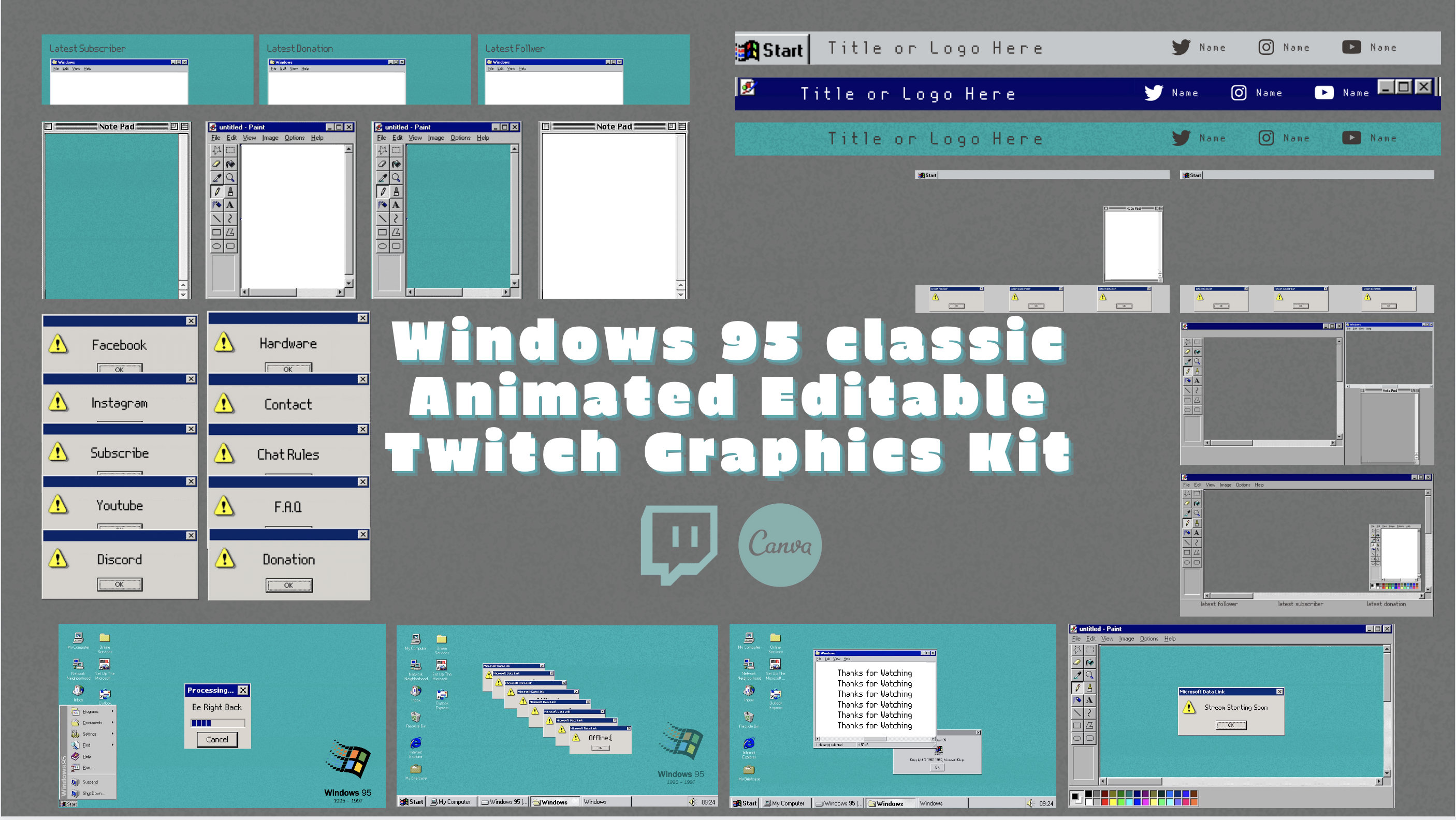 Windows 95 Classic/streaming Graphics Kit Editable Canva - Etsy Canada