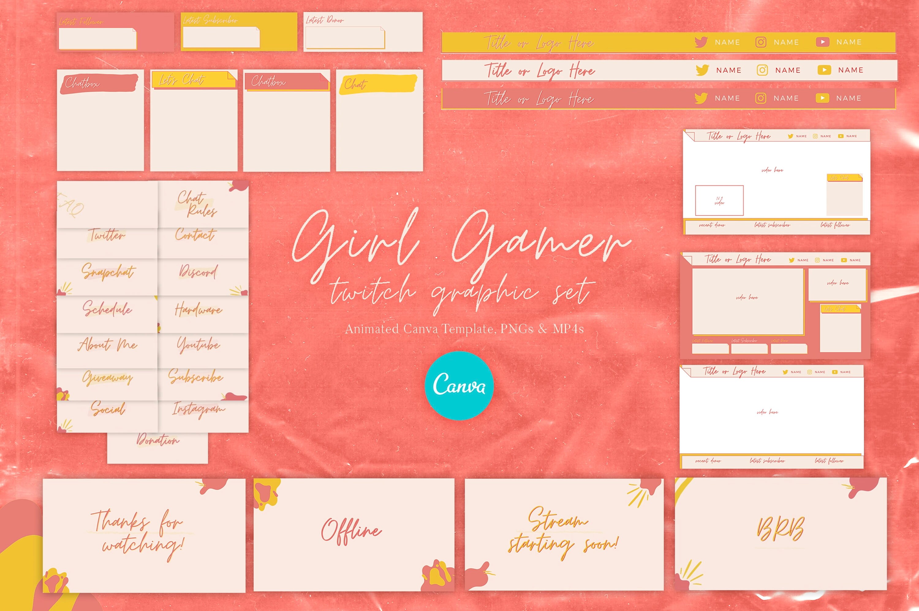 Girl Gamer Animated Twitch/streaming Graphics Kit Editable - Etsy UK