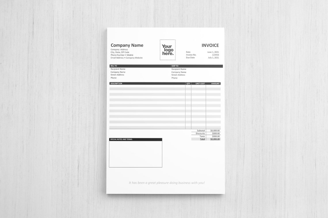 Editable Printable Invoice Template for Business Instant - Etsy Canada