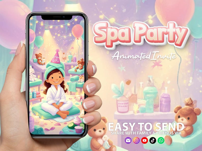 Girls Spa Birthday Animated Invitation: Pamper Party Invite (digital ...