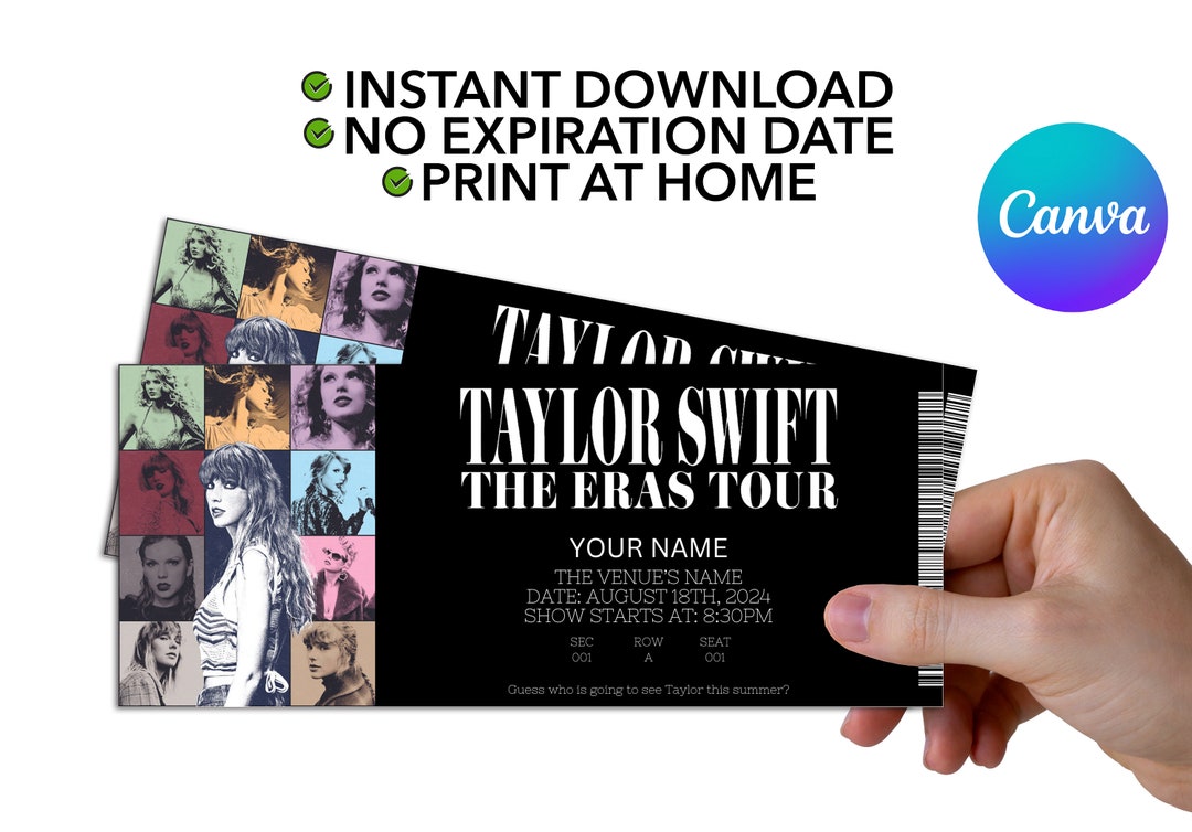 Customizable ERAS Swift Tour Ticket Taylor Concert Keepsake editable ...