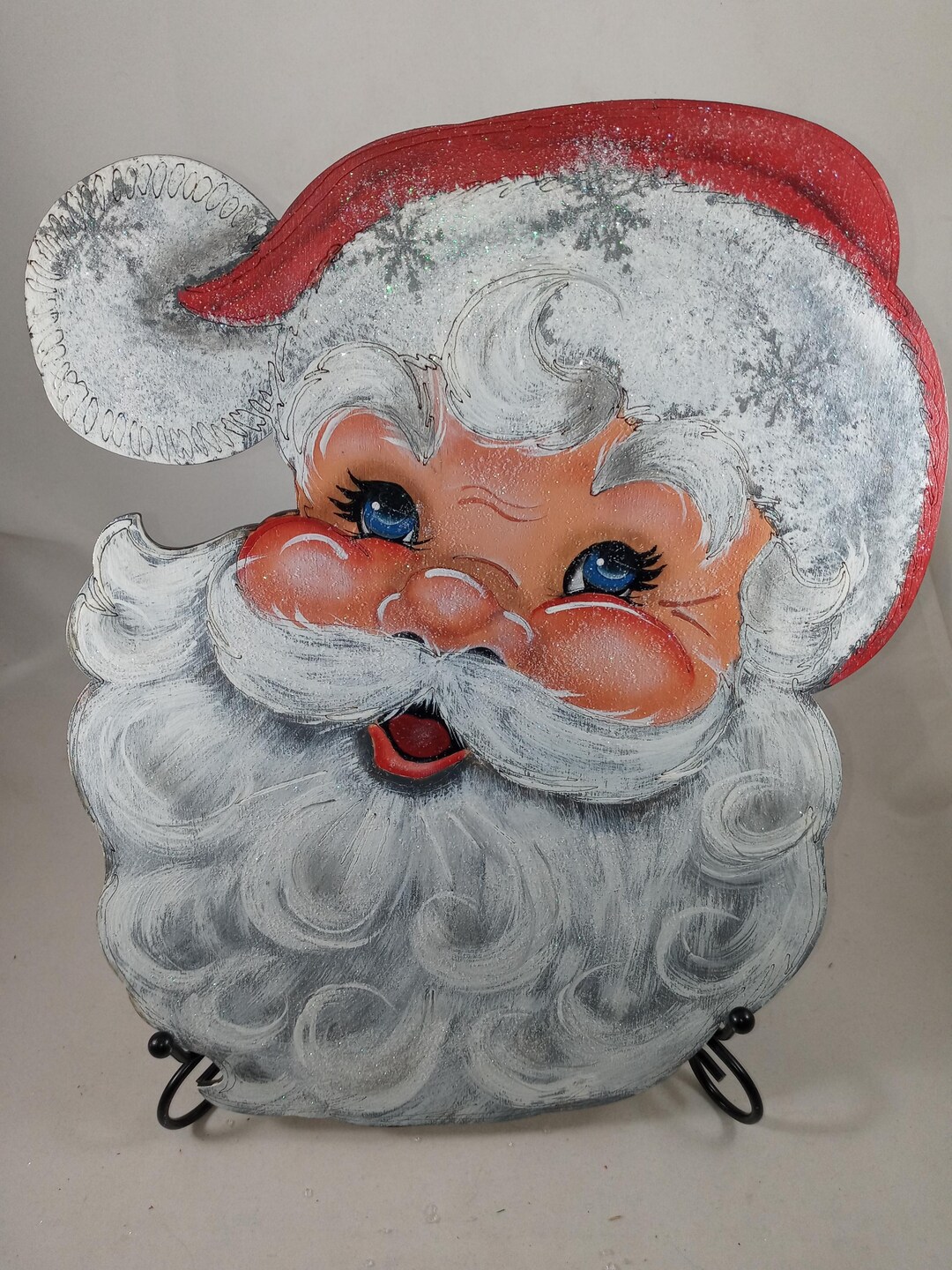 Hand Painted Wooden Santa Face With Easel - Etsy