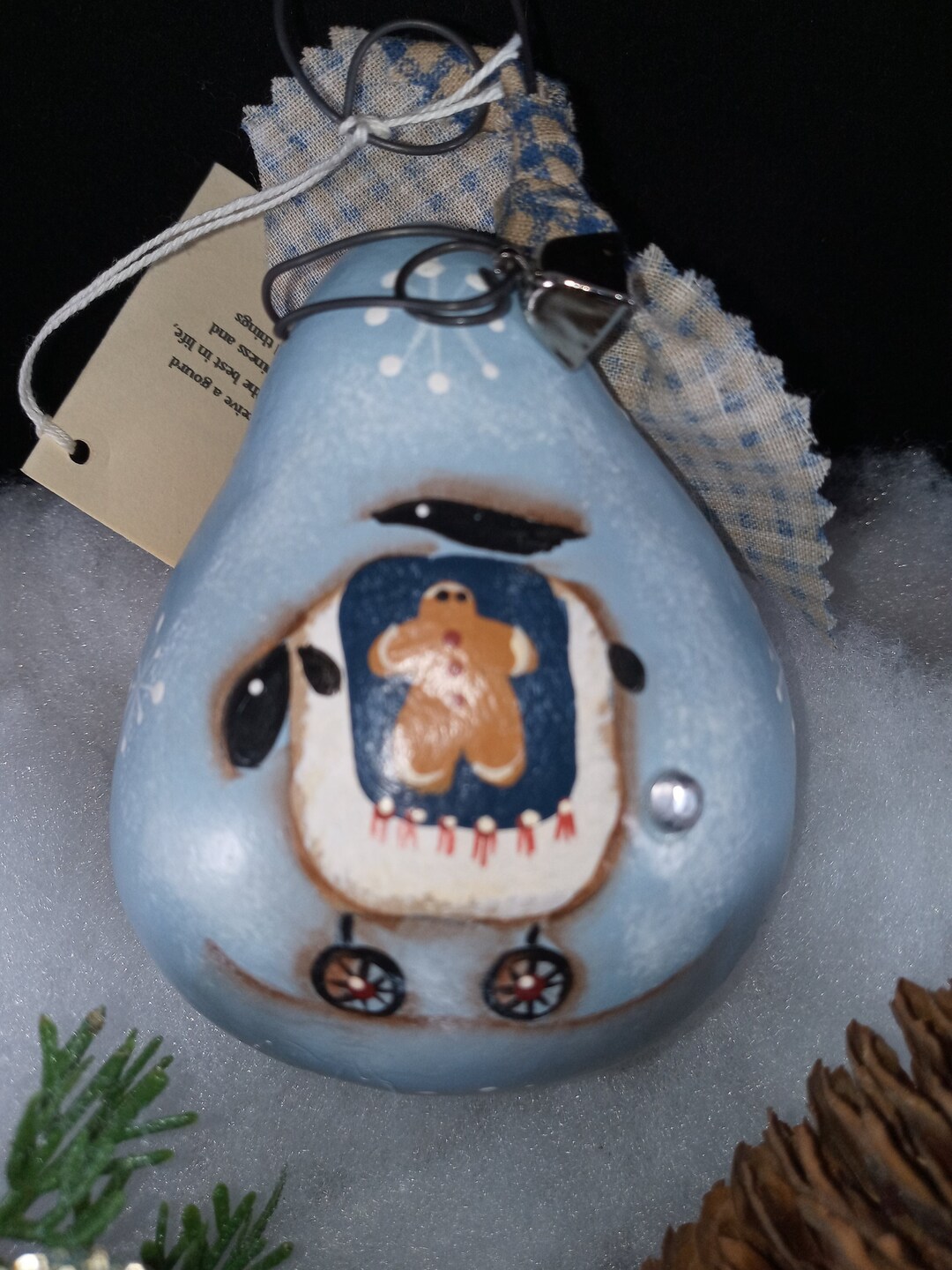 SHEEP ON WHEELS With Crow is a Hand Painted Mini Gourd - Etsy