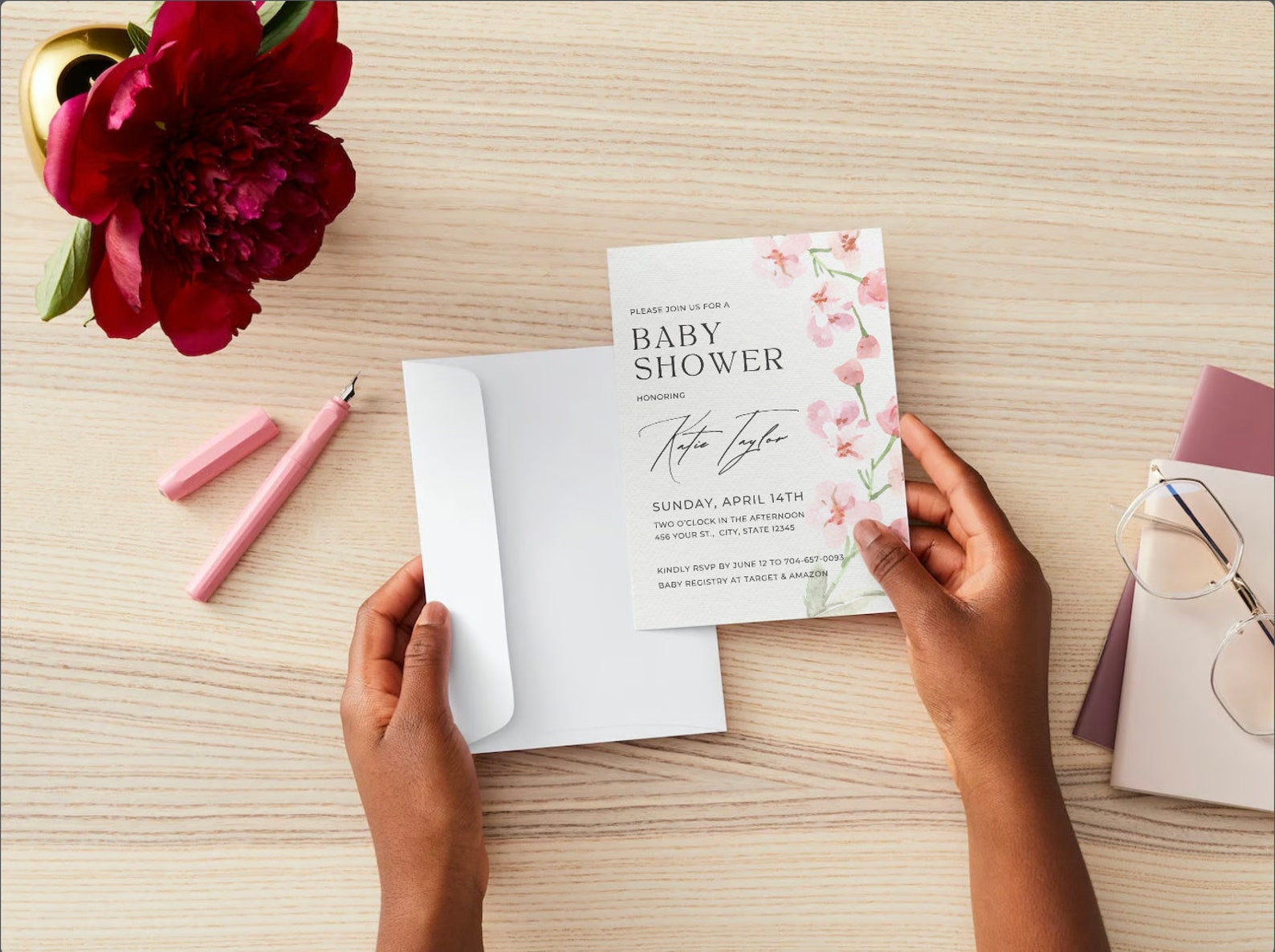 Personalized Baby Shower Invitation Template | Floral | Baby Girl - Etsy