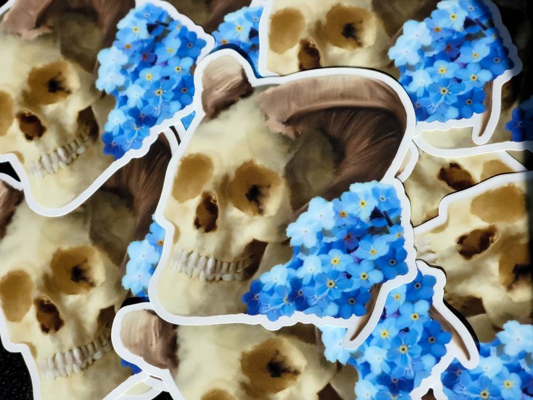 Horned Skull & Blue Forget-me-nots Clear Sticker - Matte Waterproof ...