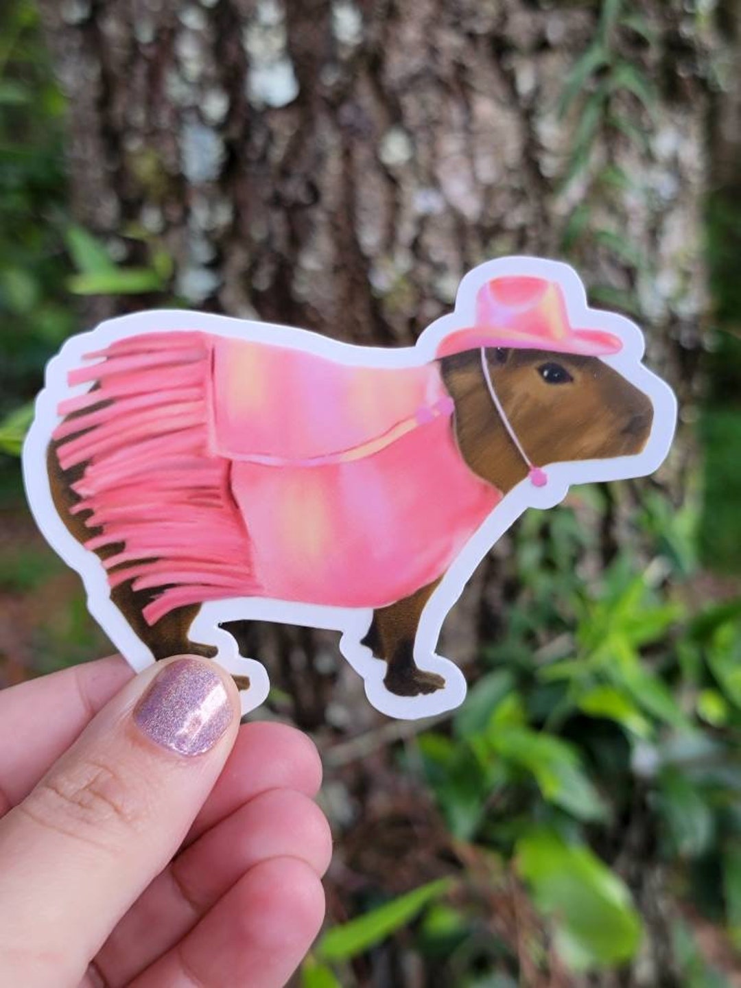 Capybara Cowgirl Clear Vinyl Sticker, Waterproof Cute Capy in Pink Hat ...