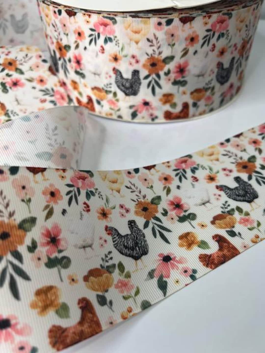 Cate & Rainn Chicken Print Ribbon | 3 Inch Grosgrain | Cute Farm Ribbon ...