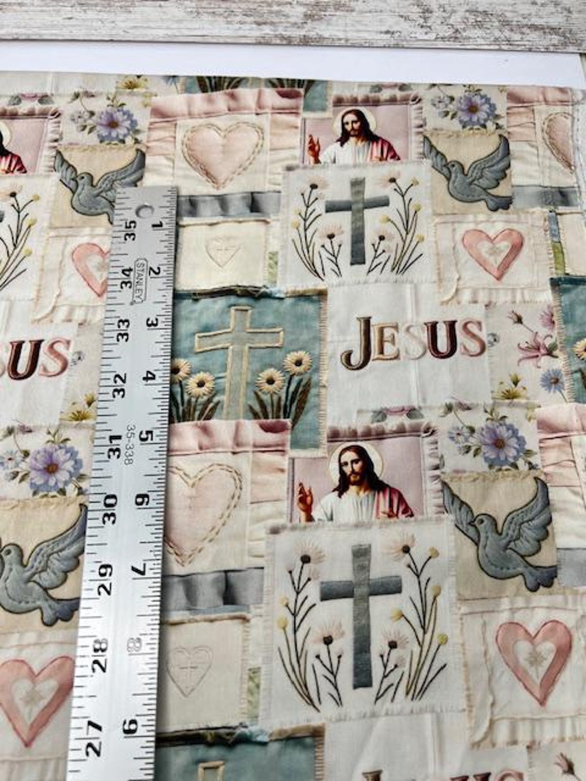 Faith-inspired Quilt Fabric - Christian Symbols & Floral Blocks - Wide ...