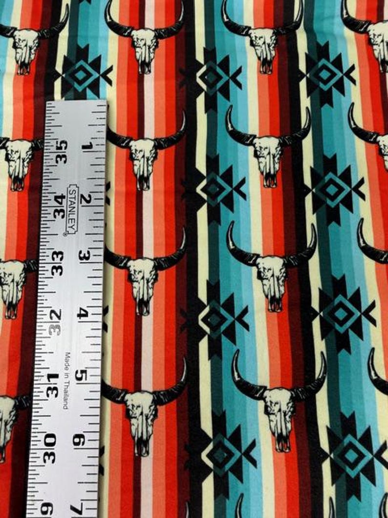 Longhorn Skull Aztec DBP Knit Fabric, Western Skull Serape Fabric ...