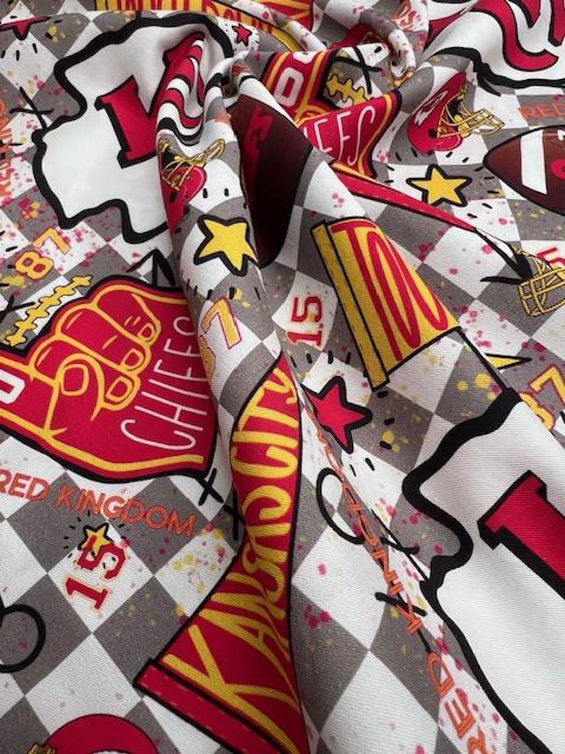 Football Game Day Quilting Cotton Fabric: Red & Gold Team Spirit Print ...