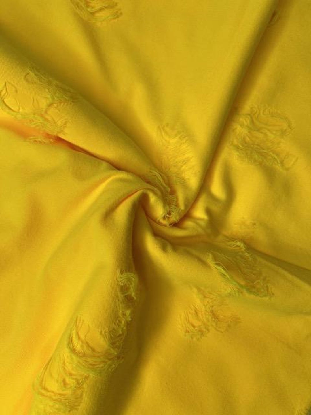 Neon Yellow Distressed Denim Jersey Knit Fabric: Apparel Sewing, 58-60 ...