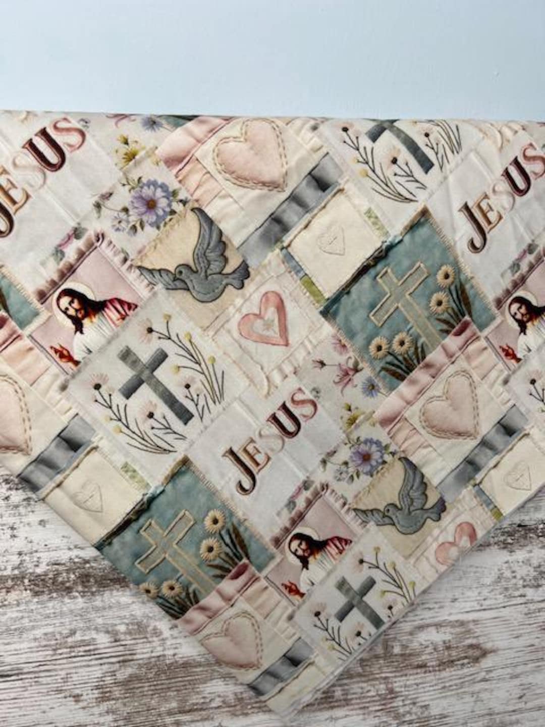 Faith-inspired Quilt Fabric - Christian Symbols & Floral Blocks - Wide ...