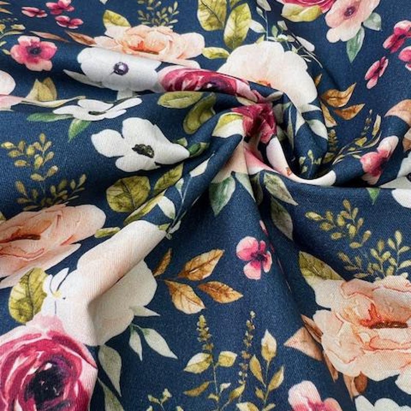 Navy Floral Fabric - Etsy
