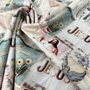 Faith-inspired Quilt Fabric - Christian Symbols & Floral Blocks - Wide ...