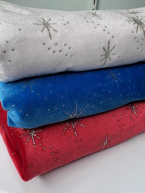 Blue Silver Starburst Velvet Fabric: Stretchy Velour, 220 GSM - Etsy