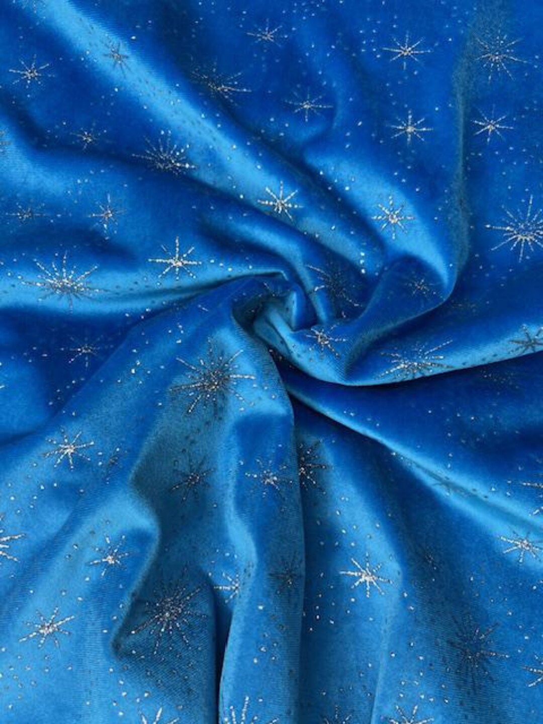 Federal Blue Silver Starburst Velvet, Stretchy Blue Silver Starburst ...