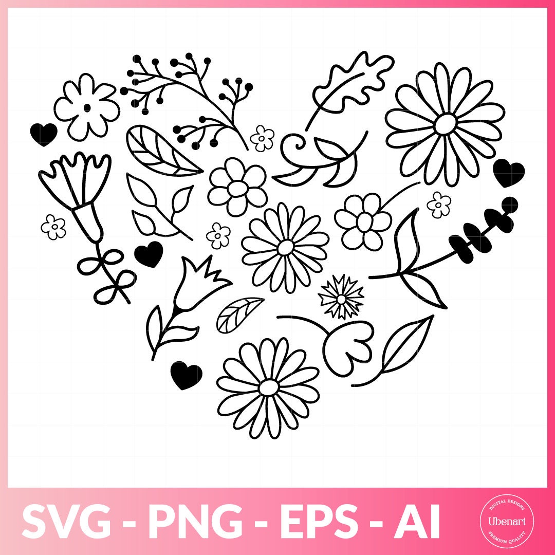 Flower Heart Svg, Spring Svg, Heart Wreath Svg, Heart Svg - Etsy