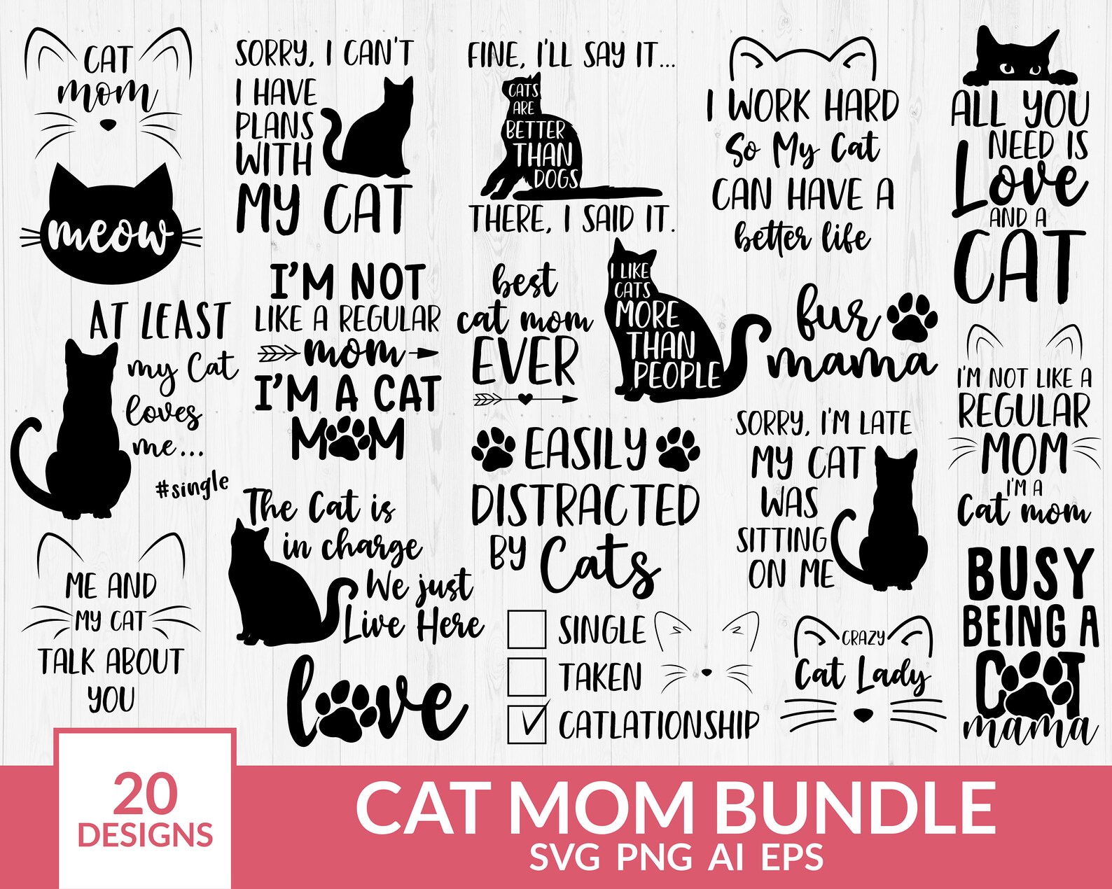 Cat Mom Svg Bundle Funny Cat Svg Kitten Svg Cat Lady Svg - Etsy