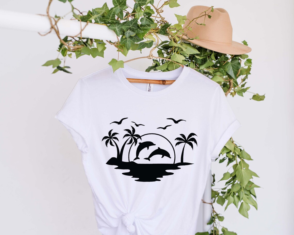 Dolphin Palm Tree Sunset SVG PNG Beach Scene Svg Sunset - Etsy