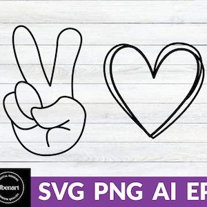 Peace and Love SVG PNG, Hand Drawn Heart Svg, Peace Hand Svg, Peace ...