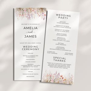 Modern Wedding Program Template, Floral Order of Service, Printable ...