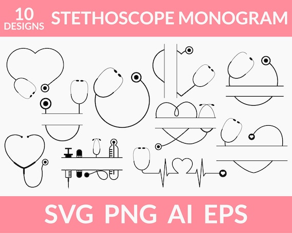 Stethoscope Split Monogram Svg Bundle Nurse Svg Bundle - Etsy