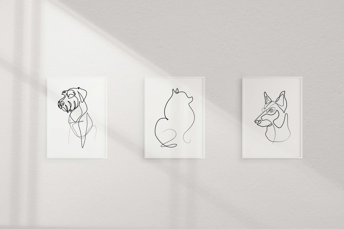 One Line Dogs and Cats Drawing Pets Line Art Illustration - Etsy