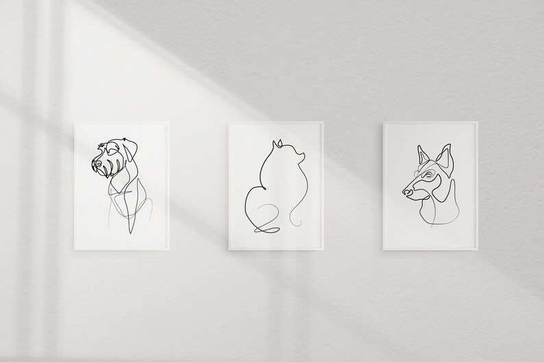One Line Dogs and Cats Drawing Pets Line Art Illustration - Etsy