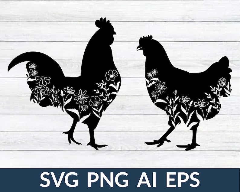Floral Chicken Svg Rooster Svg Silhouette Floral Rooster - Etsy