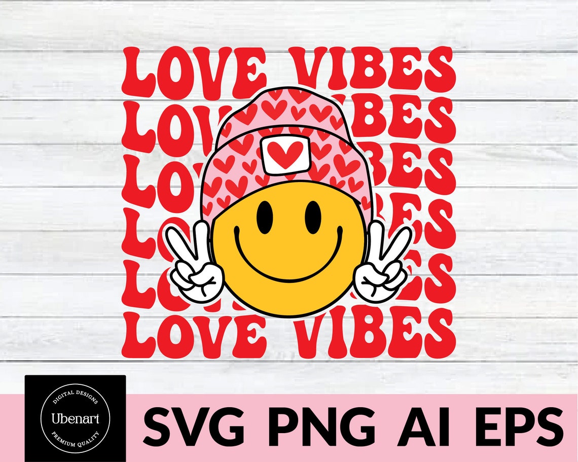 Love Vibes SVG PNG, Smiley Face Svg, Retro Love Svg, Love You More Svg ...